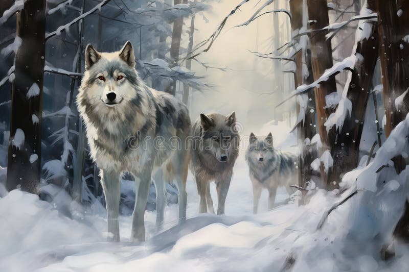 Winter Forest Wolves Stock Illustrations – 410 Winter Forest Wolves ...
