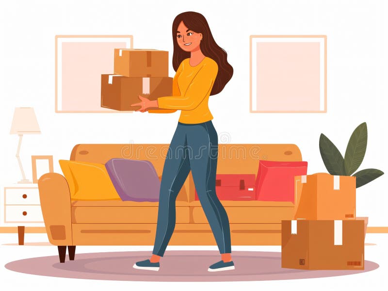 AI-Generated Image of a Woman is Carrying Boxes into a Room Stock ...