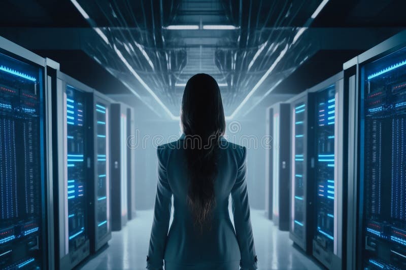 Woman Engineer in Modern Server Room Stock Illustration - Illustration ...