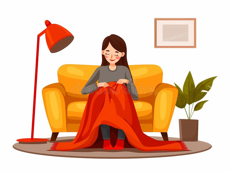 AI-Generated Image of a Woman is Sitting on a Couch with a Blanket ...