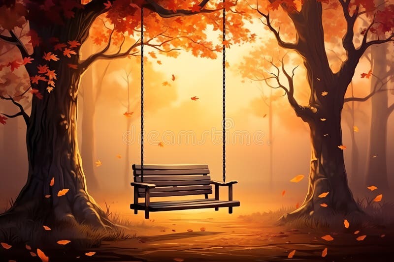 A Wooden Swing Hanging from a Tree Vector Fall Background Stock ...