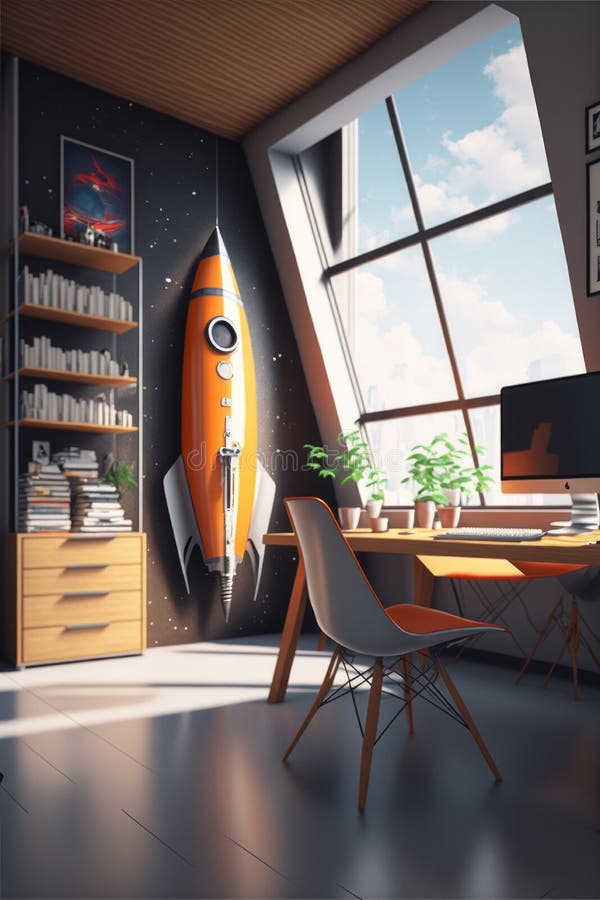 Ai Generated Image of Study Room with Big Rocket Stock Illustration ...