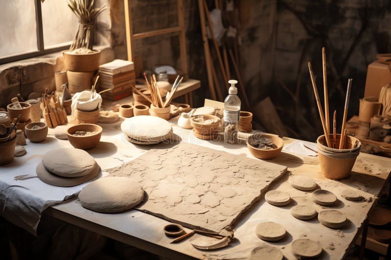 Workshop Producing Clay Tablets and Pottery Illustration Photo Stock ...