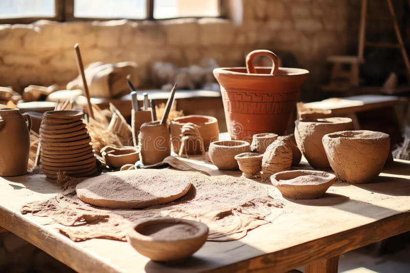 Workshop Producing Clay Tablets and Pottery Illustration Photo Stock ...