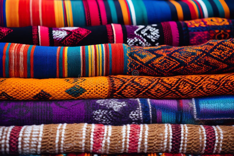 Woven Textiles Showcasing Intricate Patterns and Designs Illustration ...