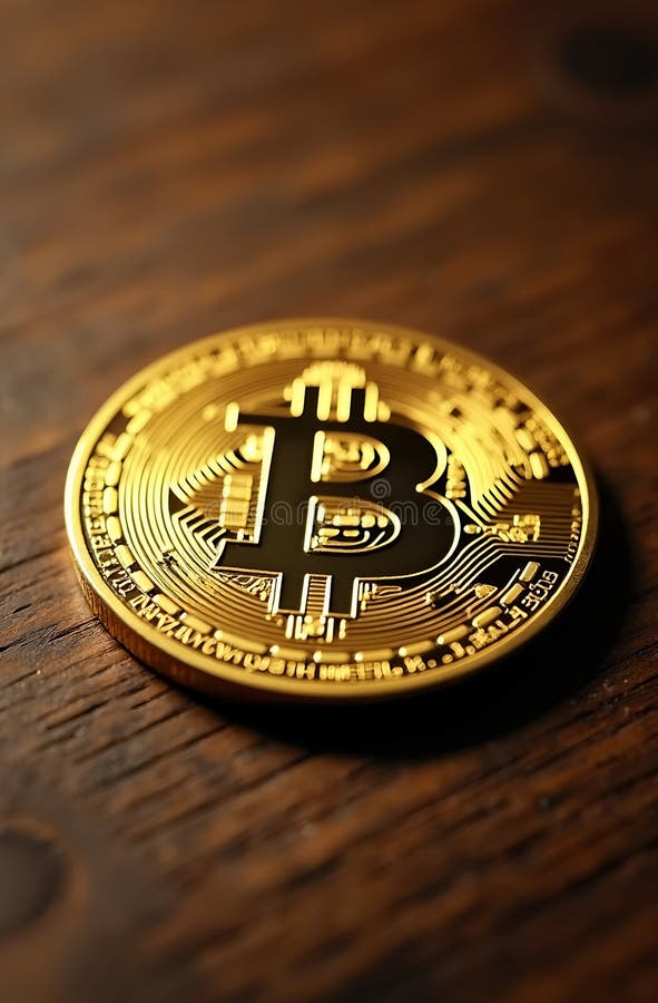 AI Generated Images of a Bitcoin on a Wooden Table Stock Illustration ...