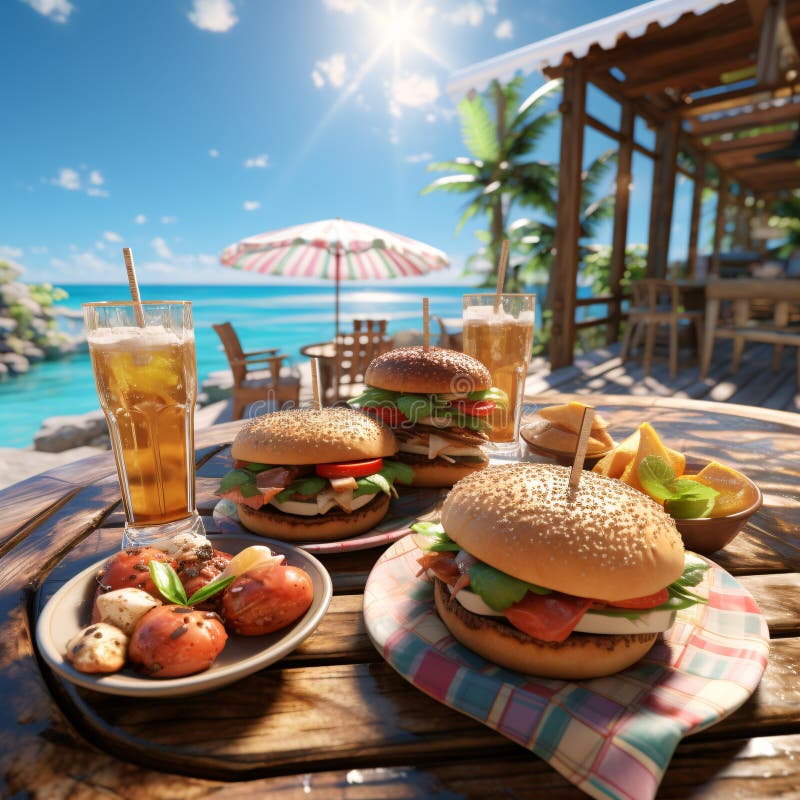 Ai Generated Images - Burger with Cold Water in Beach Stock ...