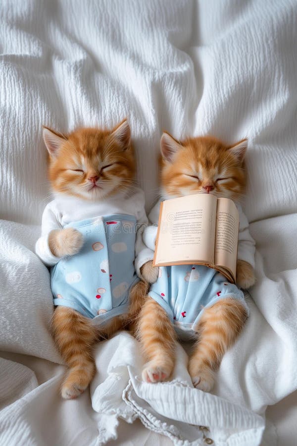 AI Generated Images of Cute Cats Sleeping on a Bed with White Sheets ...