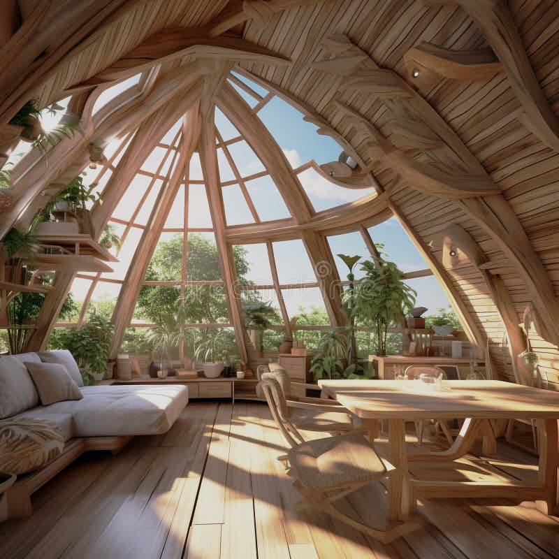 3d Rendering Interior Design Tree House Made of Wood Materials Stock ...