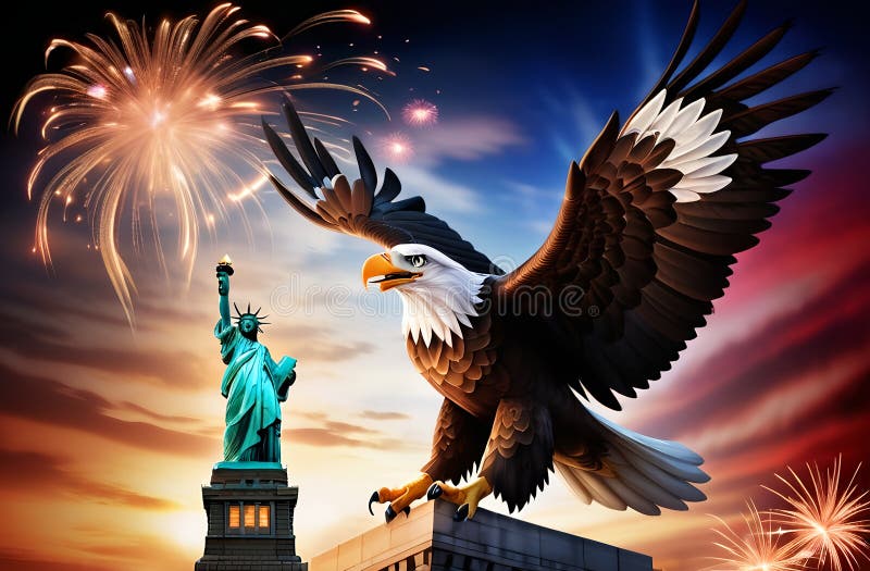 AI Generated Images of a Flying Eagle and the Statue of Liberty. 4th of ...