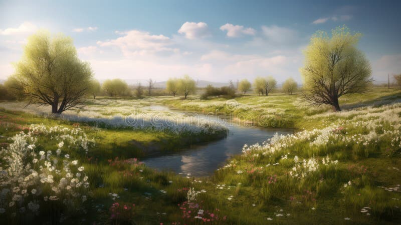 Landscape with River Ai Generative Stock Photo - Image of autumn ...