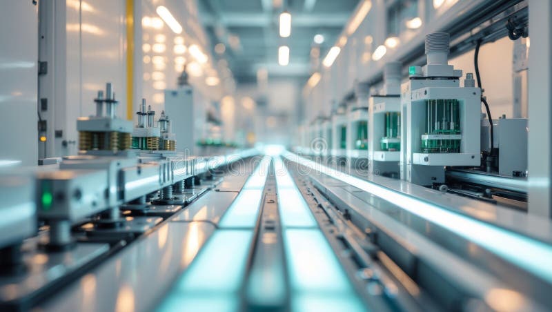 Industrial Assembly Line Showcasing Precision Machinery and Illuminated ...