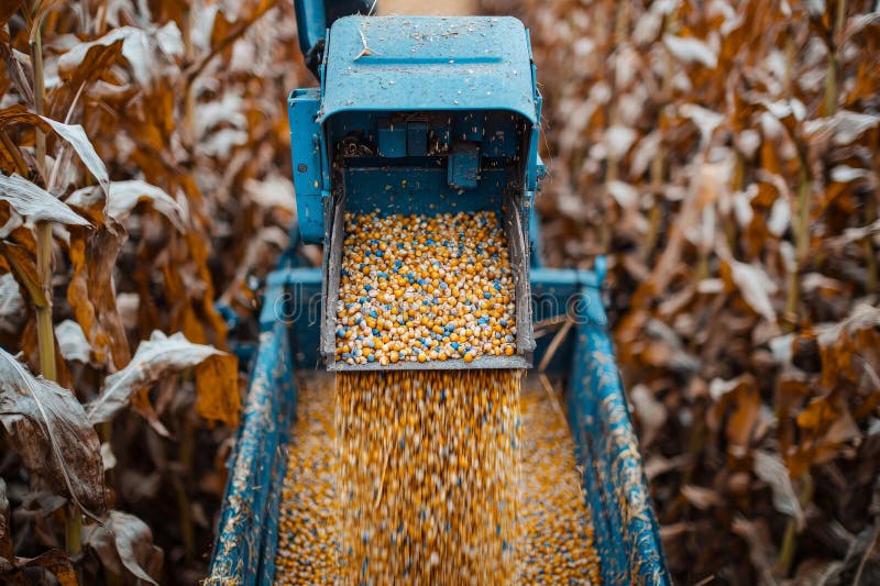 Industrial Grain Processing Machine Pouring Golden Corn Kernels into ...