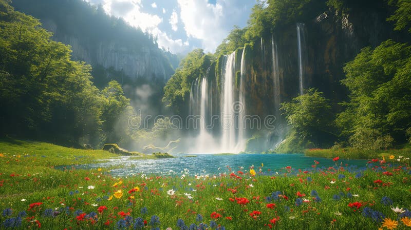 Infinity Falls Daytime Splendor. Bright and Sunny with a Few Clouds ...