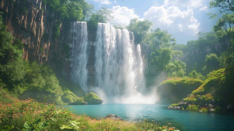 Infinity Falls Daytime Splendor. Bright and Sunny with a Few Clouds ...