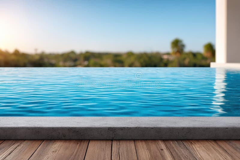 Infinity Pool Edge Overlooking Waterfront with Reflection of Modern ...