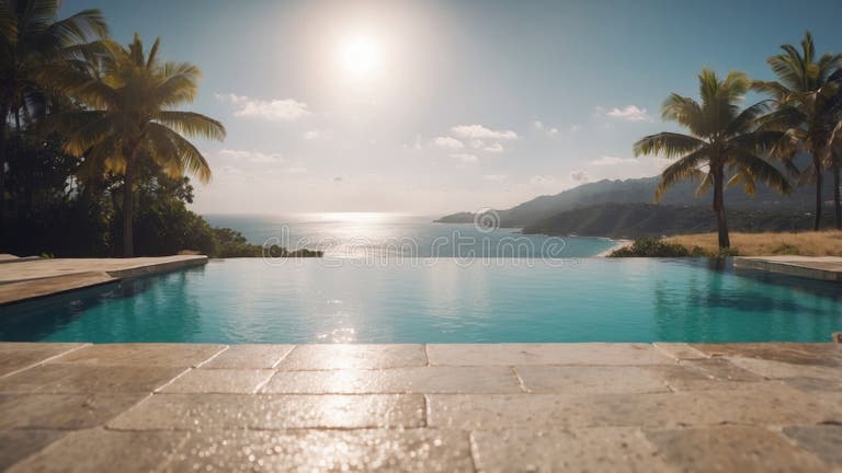 Infinity Pool Overlooking Tropical Beach. Stock Image - Image of tropic ...