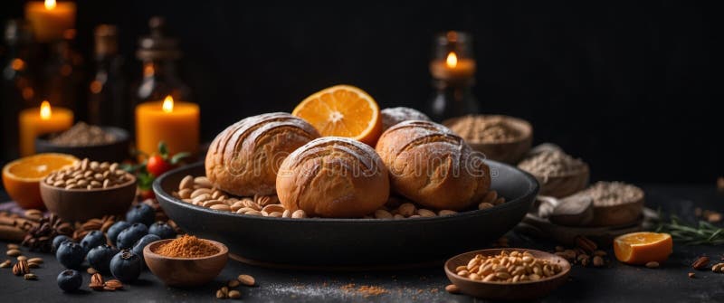Ingredients for Bakery on Black Stone Background. Stock Image - Image ...