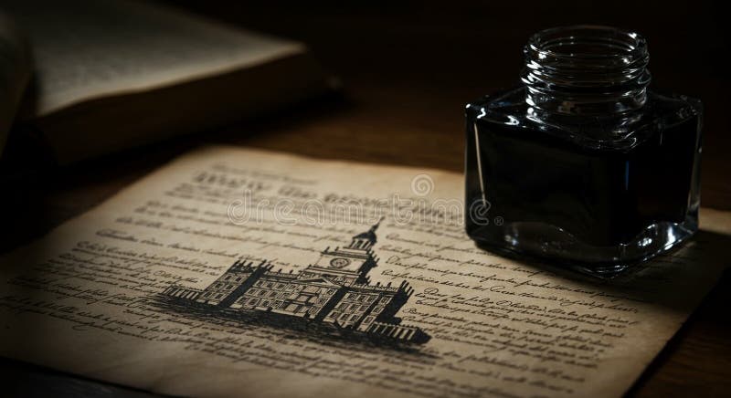 AI-generated Ink Bottle and Historical Document with Elegant Script and ...