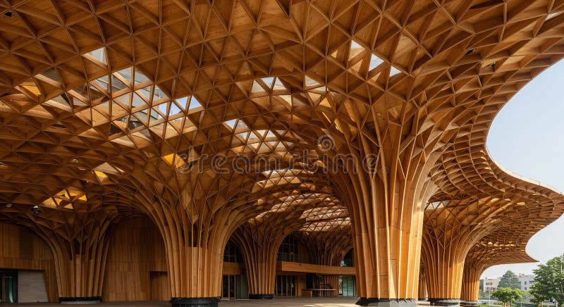 AI-generated Innovative Wooden Architecture with Intricate Geometric ...