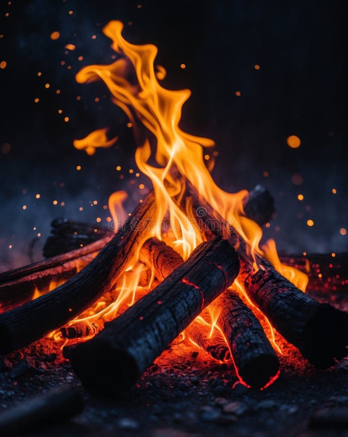Intense Flames and Glowing Coals in a Campfire Setting Stock Photo ...