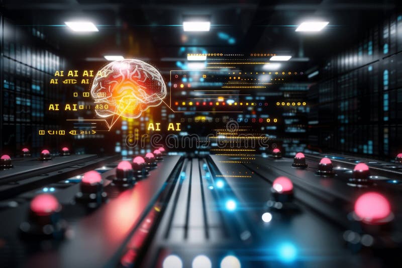 Interactive AI Digital Display in a Futuristic Control Room, Showcasing ...