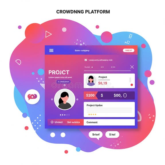 AI-generated Interface Design for a Fictional "CrowdnnG Platform." the Layout Features Stock ...