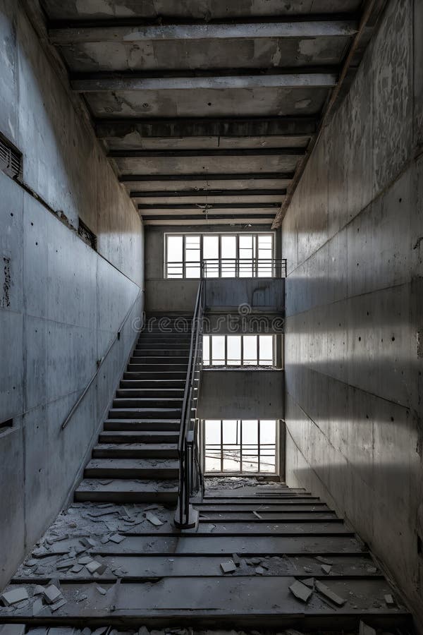 The Interior of a Decayed, Abandoned Brutalist Concrete Building ...