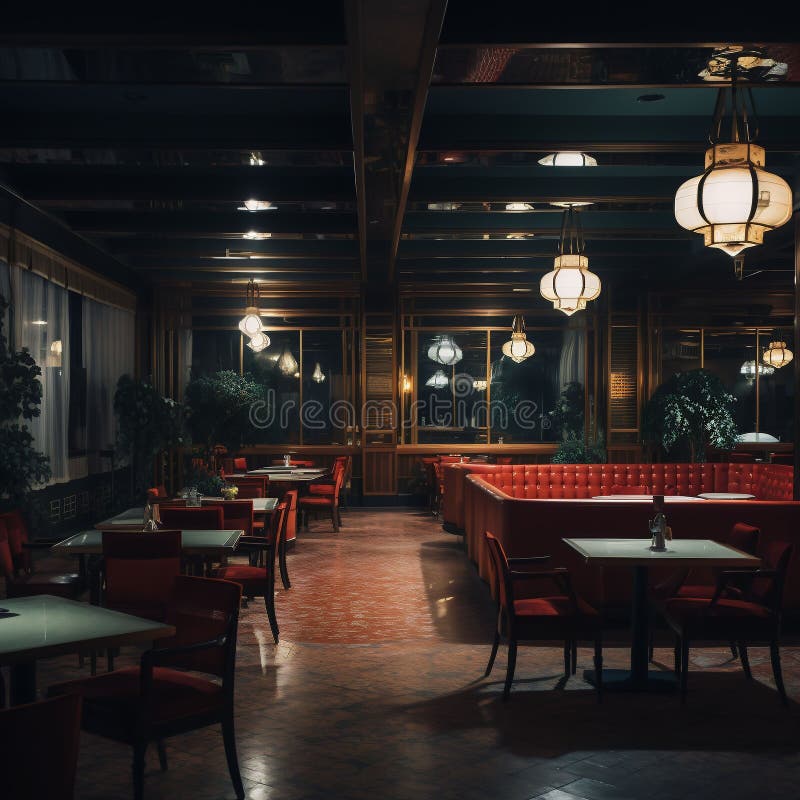 AI Generated Interior of Modern Restaurant with Overhead Lighting ...
