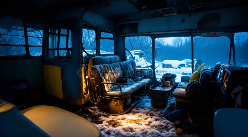 Ai Generated the Interior of a Snow-covered Bus Stock Illustration ...