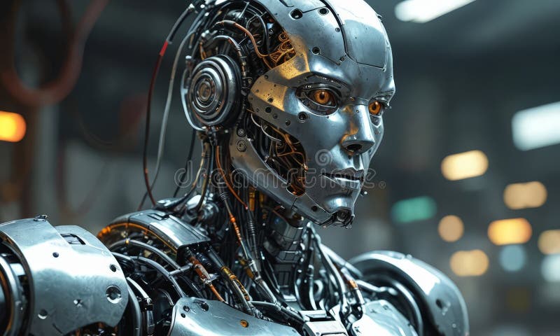 Robot with headphones on stock illustration. Illustration of future ...