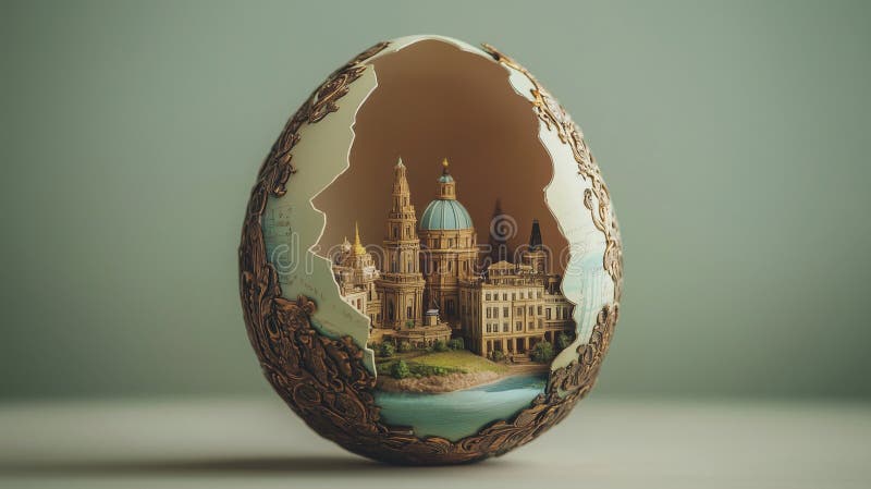 An Intricately Designed Egg-shaped Object Features a Detailed Miniature ...