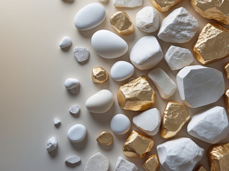 An Intriguing Composition of Smooth White and Shiny Gold Rocks on a ...