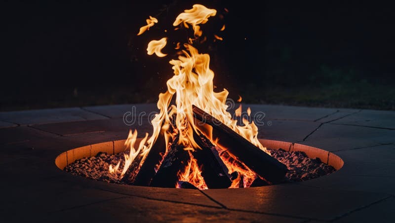 Inviting Stone Fire Pit Ablaze with Flickering Flames and Glowing ...