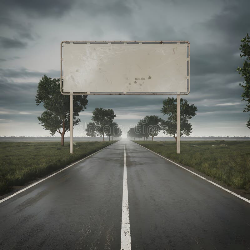 Isolated Road Scene in 3D with Empty Signboard and Overcast Weather for ...