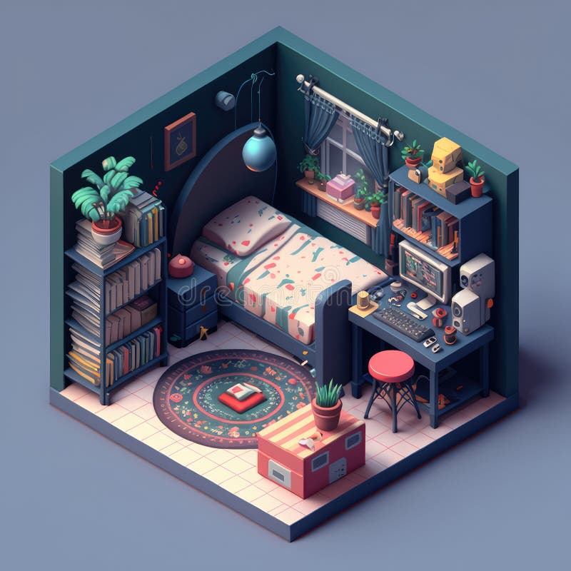 Ai Generated Isomeric Study Room on Simple Backgound Stock Illustration ...