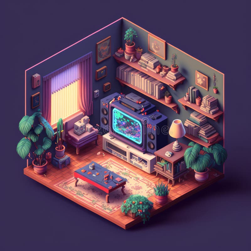 Ai Generated Isomeric Study Room on Simple Backgound Stock Illustration ...