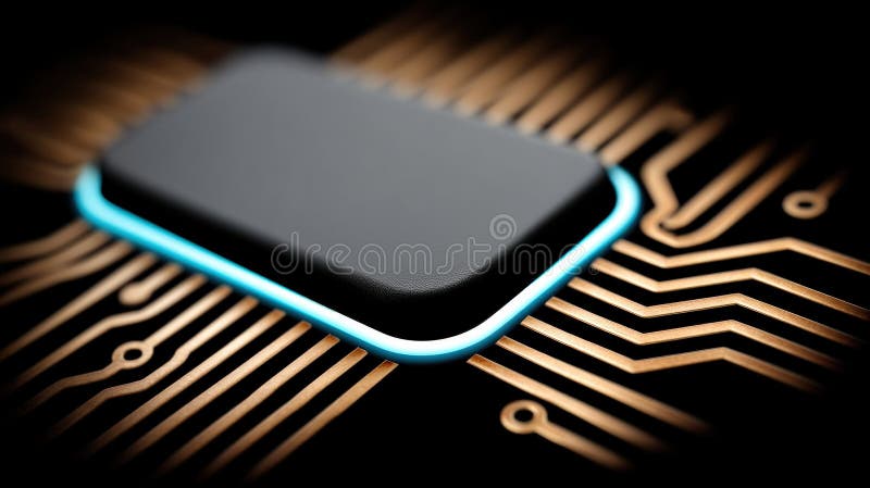 Isometric Computer Chip Floating on Black Circuit Board with Electric ...