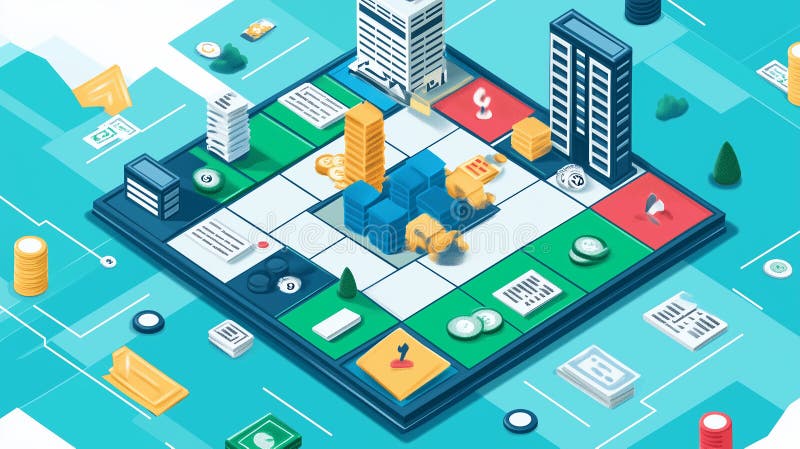 Isometric Illustration of a Board Game Resembling a City Layout Stock ...