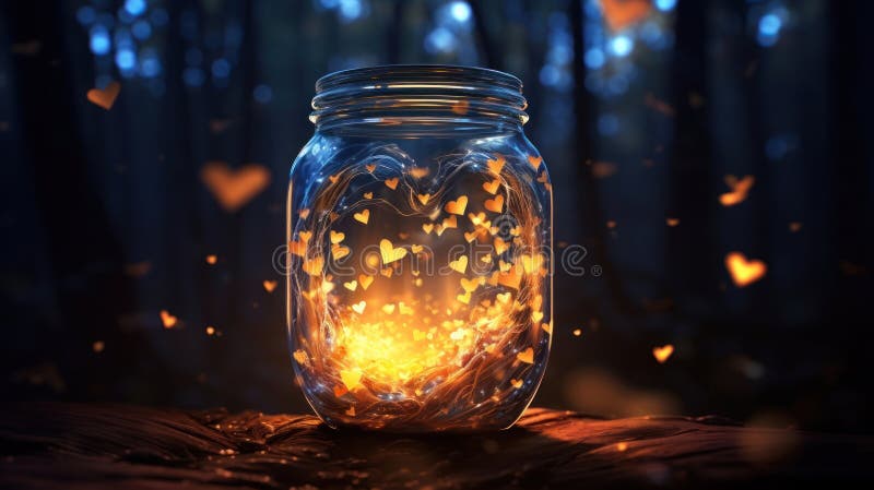 A Jar Filled with Fireflies, Creating a Magical Heart-shaped Glow by AI ...