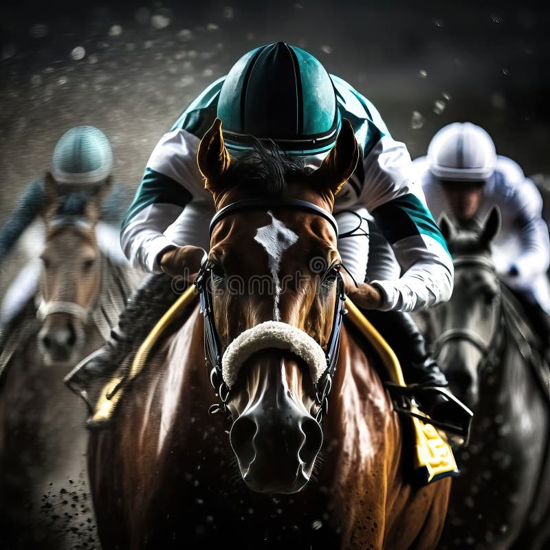AI Generated Jockey Riding a Horse on a Racecourse Stock Illustration ...