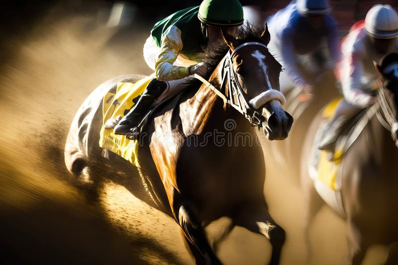 AI Generated Jockey Riding a Horse on a Racecourse Stock Illustration ...