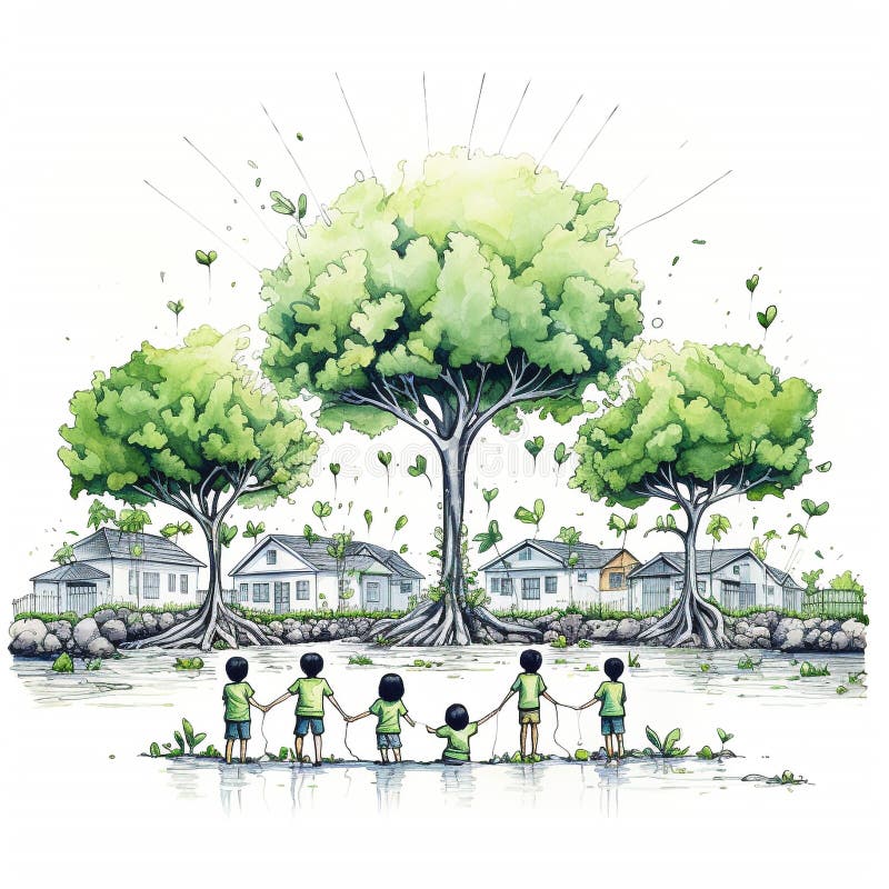 Save Nature Tree Concept - Kids Style Drawing Stock Illustration ...