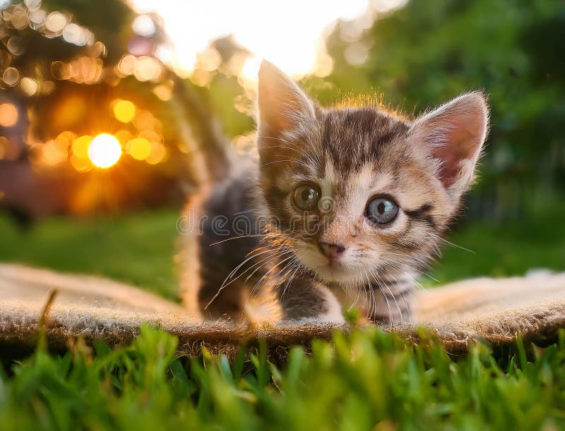 Kitten exploring at sunset stock illustration. Illustration of sunlight ...