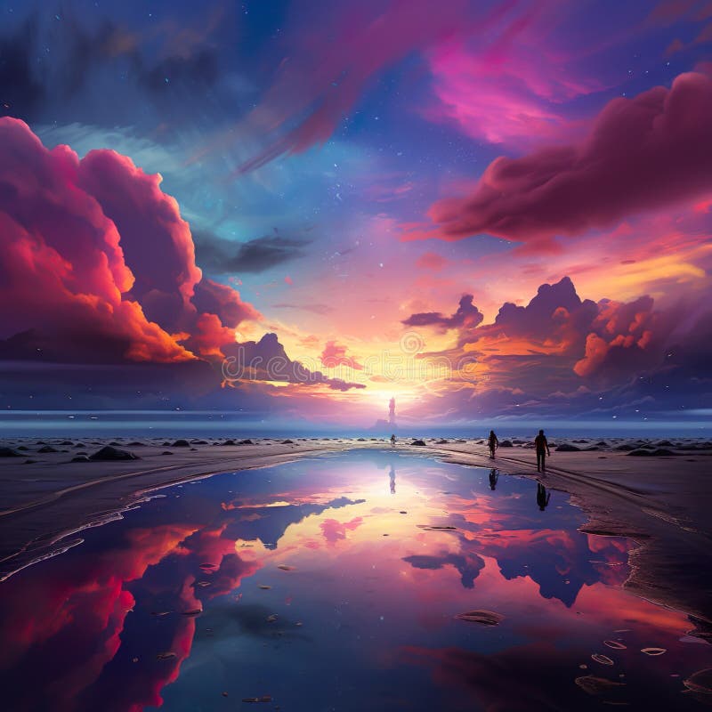 Sunset Sky Illustration Landscape Art Stock Illustration - Illustration ...