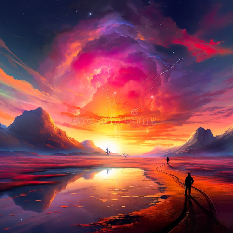Sunset Sky Illustration Landscape Art Stock Illustration - Illustration ...