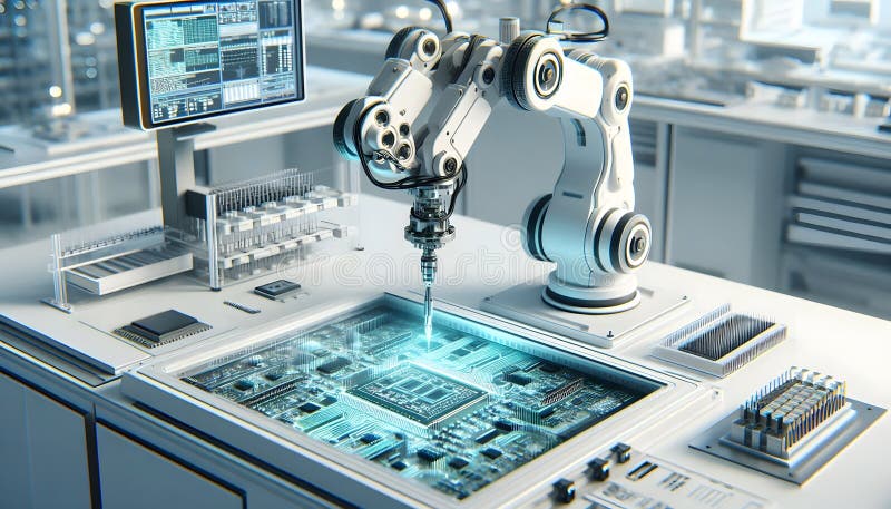Robotic Arm Assembling Microchip with Digital Interface – AI Generated ...