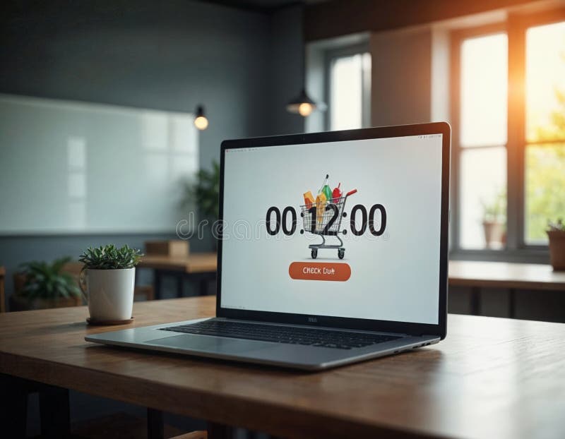 Laptop with Shopping Cart and Countdown Timer of Cyber Monday with ...