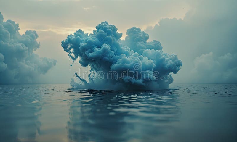 A Blue Cloud in the Sky is Next To a Body of Water. Stock Illustration ...