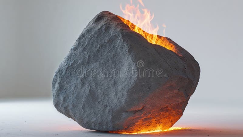A Large Cold Stone with Burning Hot Fire within Its Core Stock Image ...